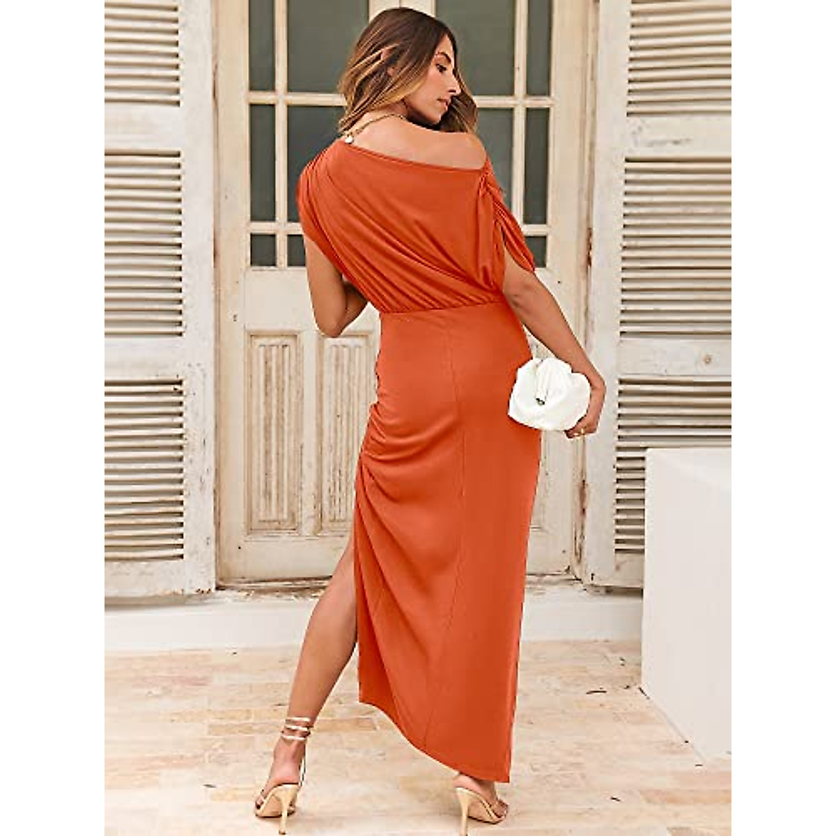ANRABESS Womens Off The Shoulder Solid Color Business Pencil Dress Wedding Guest Dress Office Work Dresses A880-chenghong-S