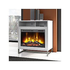 Office by kathy ireland Method Floor Standing Electric Indoor Fireplace with Shelf, 32-inch W, White (KI70209FRK)