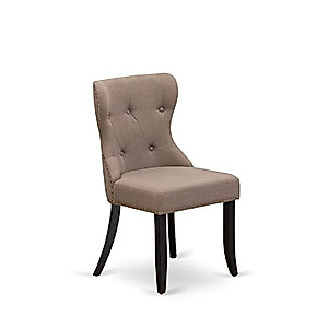 East West Furniture HBSI5-ABK-48 5 Piece Dining Room Furniture Set Includes a Round Dining Table with Pedestal and 4 Coffee Linen Fabric Upholstered Chairs, 42x42 Inch, Wirebrushed Black