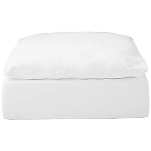 Sunset Trading Contemporary Puff Collection Slipcovered 44" Square Sectional Modular Stain-Proof Water-Resistant Washable Performance Fabric | White Ottoman, Oversized Down Filled Large Sofa Footrest