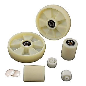 Pallet Jack/Truck Wheels Set (8 pcs) Steer Wheels 7.5" x 2" and Load Wheels 3"x3.75" with Bearings ID 20mm Nylon and Entry/Exit Rollers and Protective Caps