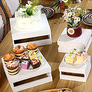 4 Pieces Wood Cupcake Display Stand Whitewashed Decorative Dessert Appetizer Cake Stand Risers Wooden Crate Rustic Cake Stand Wood Risers for Decor Wooden Crate Style Storage Organizer for Party