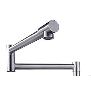 Heouty Modern Single Handle 2 Joints Free Rotating SUS304 Stainless Steel Pot Filler Faucet, Brushed Nickel Deck Mounted Kitchen Sink Faucet