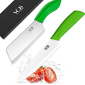 Vos Ceramic Knives Chef 8 Inch and Cleaver Knife 6.5 Inches Bundle