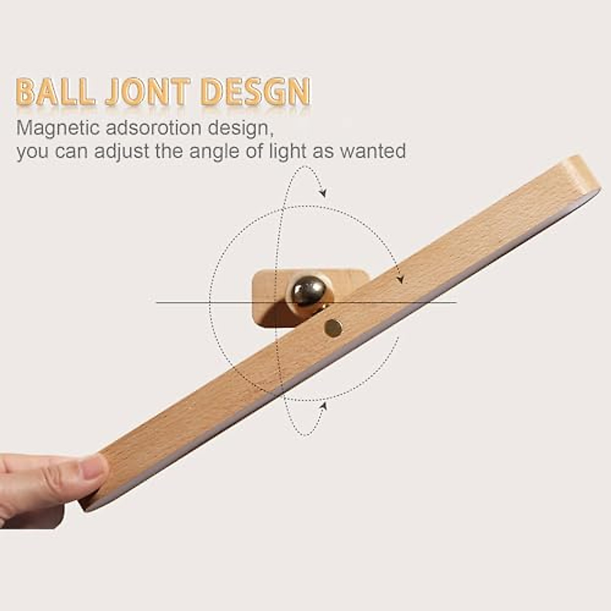 LANDGOO Vanity Lights, Wooden 360° Magnetic Rotatable, USB Rechargeable, Battery Operated, Dimmable LED Lighting Bar for Makeup Mirror, Bedroom, Bathroom, Household (Brown, 1PC)