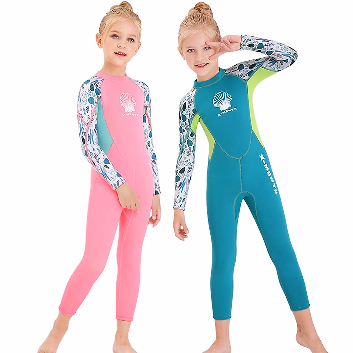 Kids Girls Boys Wetsuit Full Body Neoprene Thermal Swimsuit 2.5MM for Toddler Youth Children Teen, Long Sleeve Child Scuba Diving Surf Suit One Piece Sun Protection for Water Sports (Girl Pink, S)