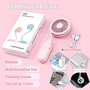 LYHMGZ Mini Handheld Portable Baby Stroller Fan Flexible Stand Fix on Student Bed Bike Crib Car Seat ,3 Speeds USB or Battery Powered Fan,personal fans small quiet (Pink)