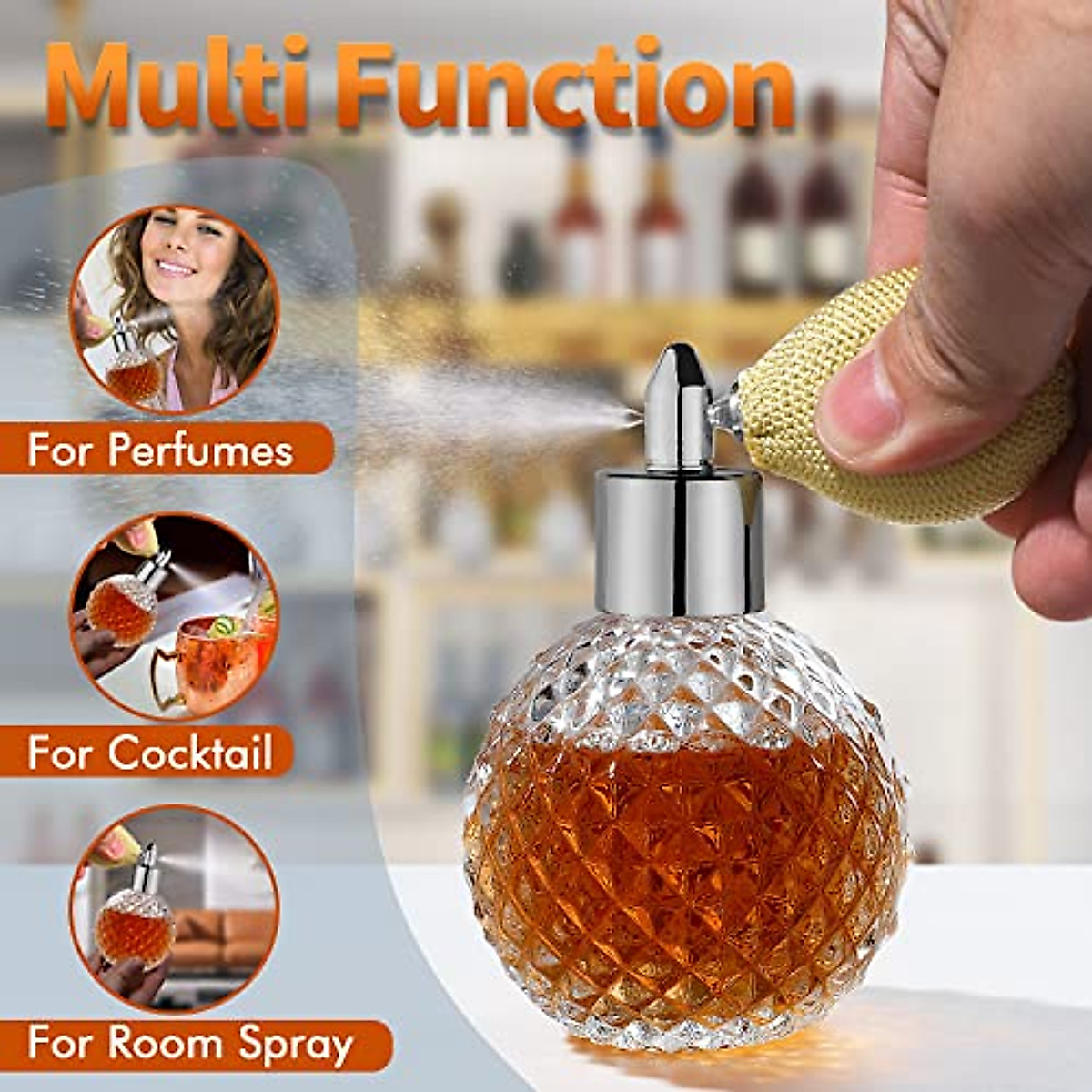 LINALL Perfume Bottle Vintage Atomizer Spray Bottle for Cocktail 100ml/3.4oz Empty Refillable Perfume Atomizer Glass Bottle Great for Perfume Home Decoration