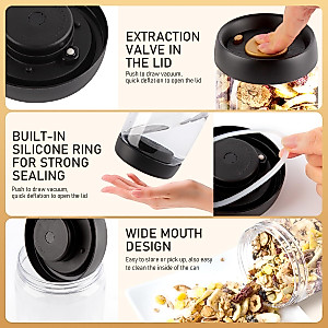 ANGAUSS Coffee Vacuum Container Mason Jars: Food Coffee Bean Storage Containers with Lids Airtight, Plastic Wide Mouth Mason Jars Vacuum Sealer, Manual Vacuum Extraction Sealed Tank, 800ml