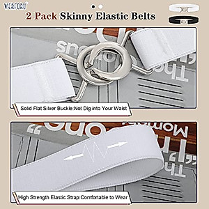 WERFORU 2 Pack Women Men Skinny Elastic Waist Belt Stretchy Thin Belt for Dress Jeans?Black+White, Fit Waist Size 25-28 Inches