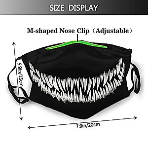 Qurdtt Scary Monster Mouth Teeth Face Mask With 2 Filters Washable Reusable Adjustable Balaclavas For Men Women & Teens