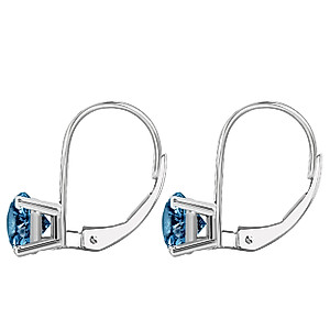 AoneJewelry Blue Diamond Leverback Earring for Women| 14K White & Yellow Gold 0.30 Carat 2 Stone Round Cut Prong Setting Genuine Diamond Wedding Jewelry Collection