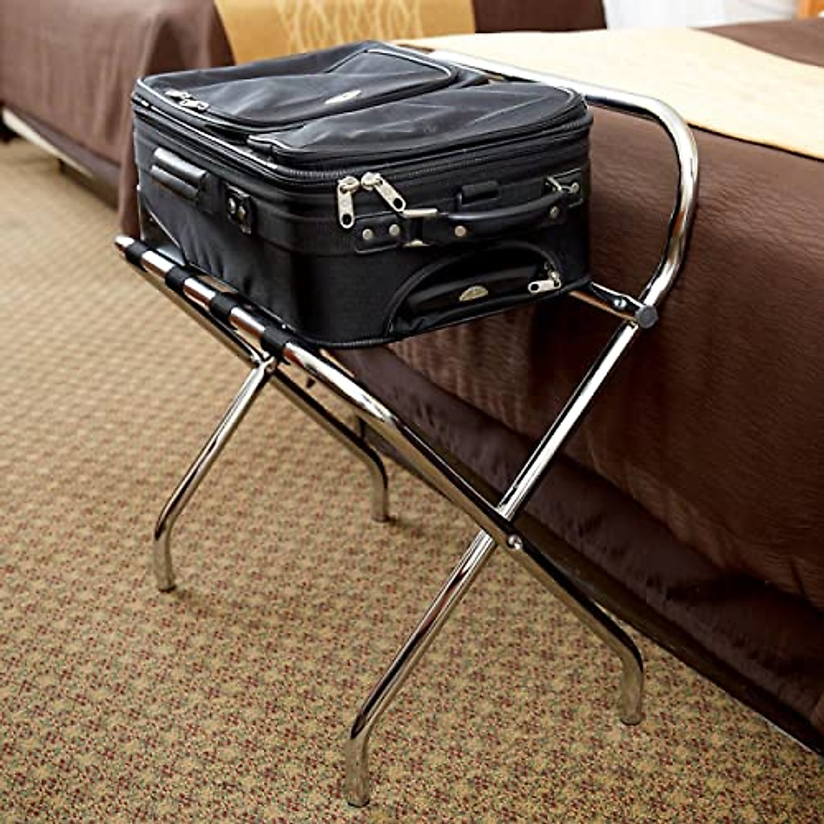 Soro Essentials- Chrome Plated Steel Rack-Luggage w / Guard for Guest Room Suitcase Stand Foldable Steel Frame for Hotel