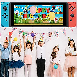 Ma-ri0 Brother Backdrop, Super Brother Birthday Party Supplies Decorations, Super Ma-ri0 Themed Bros Photography Poster Backdrop, Gold Coin Video Hot Game Banner 83x28 inch