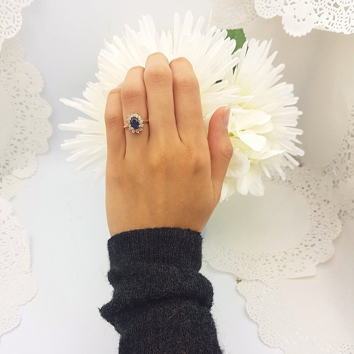 Dazzlingrock Collection 7x5mm Oval Blue Sapphire & Round White Diamond Halo Style Engagement Ring For Women in 14K Solid Rose Gold Size 10