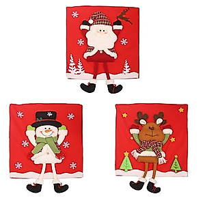 Christmas Chair Covers -Christmas Chair Back Cover for Dining Room, ?? Santa Claus Snowman Reindeer Xmas Dinner Chairs Cover, Chair Slipcover Christmas Table Decoration Christmas Props
