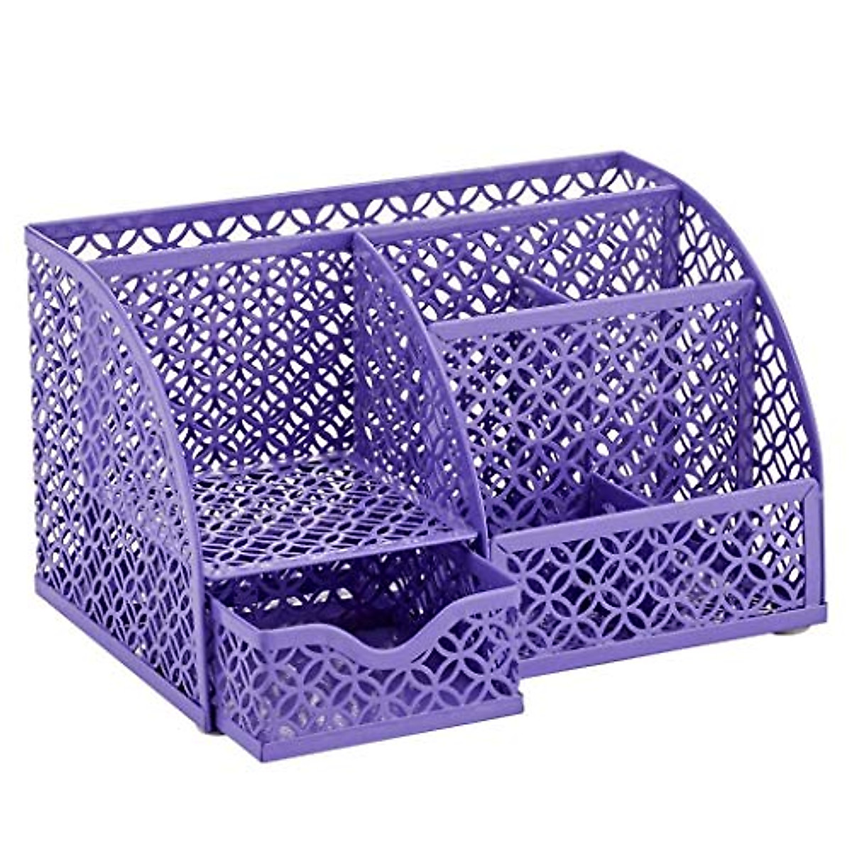 Annova Mesh Desk Organizer Office with 7 Compartments + Drawer/Desk Tidy Candy/Pen Holder/Multifunctional Organizer - Purple