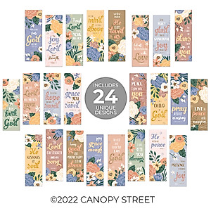 Religious Bookmarks / 2" x 6" Motivational Paper Bookmark Set / 24 Christian Verses Page Marker Designs/Bible Study Bookmarks/Made in The USA