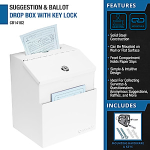 Barska Secure Wall-Mount Suggestion & Ballot Drop Box with Key Lock – For Ballots, Documents & Payments