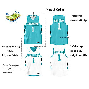 Custom Reversible Men Youth Athletic Basketball Jersey Tank Tops Personalized Print Team Name Number Uniform, 7.teal&white, One Size