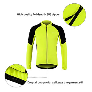 BERGRISAR Cycling Jersey Mens Long Sleeves Mountain Bike Shirts with Zipper Pockets Yellow Size Medium