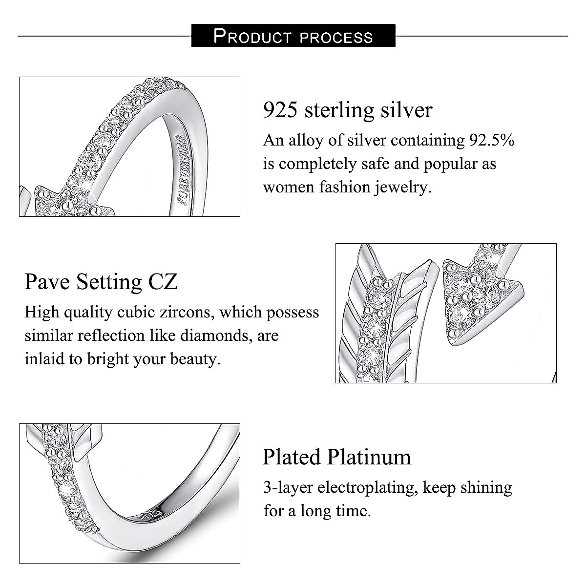 FOREVER QUEEN Arrow Rings 925 Sterling Silver Adjustable Finger Ring for Women