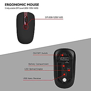 Wireless Keyboard and Mouse Combo, cimetech Compact Full Size Wireless Keyboard and Mouse Set 2.4G Ultra-Thin Sleek Design for Windows, Computer, Desktop, PC, Notebook - (Wine red)