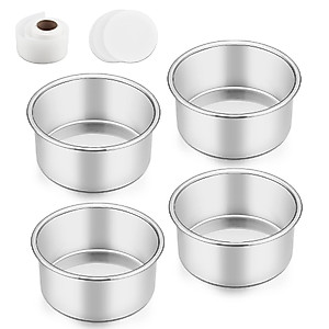TeamFar 4 Inch Cake Pans, Stainless Steel 4 PCS Small Round Cake Pan Set for Baking Roasting, Non-Toxic & Sturdy, Non-Stick & Heat-Resistant, Dishwasher Safe