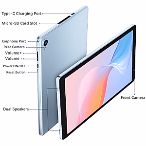 WeTap Android Tablet 10 inch Tablets丨 M10 Android 12 OS, 2+32GB / 512GB Expandable, Dual Camera Android Tablet, 1280x800 IPS Tablets, Quad-Core Processor, 6000 Mah Battery Bluetooth WiFi (Light Blue)