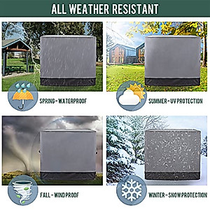 Rachmi Square Gas Fire Pit Cover 35 Inch, Heavy Duty 600D Oxford Water Resistant Anti UV & Fade Outdoor Patio Furniture Cover for Coffee & Side Table, (35"Wx35"Dx18.1"H, Gray/Black)