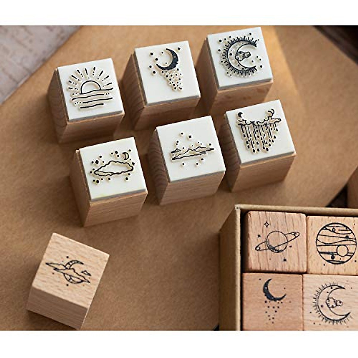 Cliocoo 16pcs Moon&Star Wood Rubber Stamp Set M-26 (1-Moon Star)