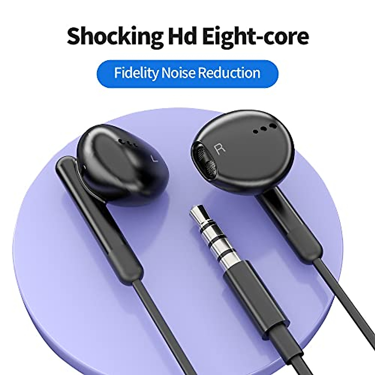 K88 Earbuds Wired Headphones Earphones 3.5mm Plug Voice Call Headset Shocking HD Eight-core Surround Sound/Powerful Noise Reducing & Tangle Free with Multi-Function Wire Control & Powerful Bass, Black