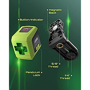 LASGOO Laser Level Self Leveling, Green Cross Laser Line with Vertical and Horizontal for Picture Hanging and Construction, Magnetic Rotating Stand and Portable Case Included, Green