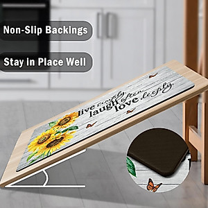 chiinvent Sunflower Farmhouse Kitchen Rugs 0.4 Inch Thick Anti Fatigue Cushioned Kitchen Mat Set of 2 Non Skid Washable Memory Foam Kitchen Mats for Standing, Laundry, Office, 17.3x28+17.3x47 Inch