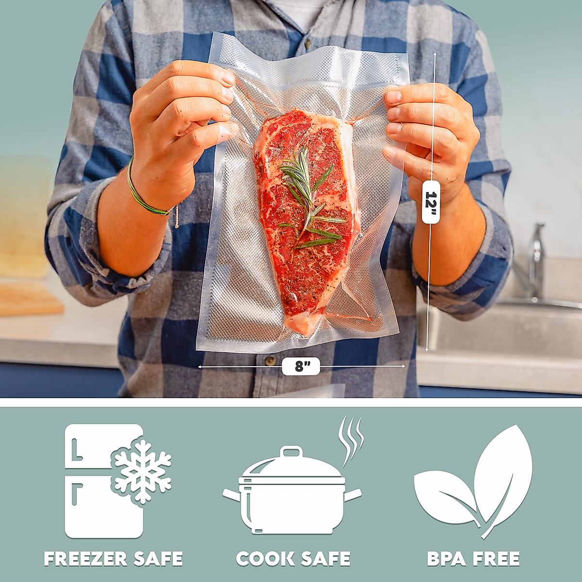 Avid Armor - Vacuum Sealer Bags, Vac Seal Bags for Food Storage, Meal Saver Freezer Vacuum Sealer Bags, Quart Size Sous Vide Bags Vacuum Sealer, Non-BPA, 8 x 12 inches, Pack of 200