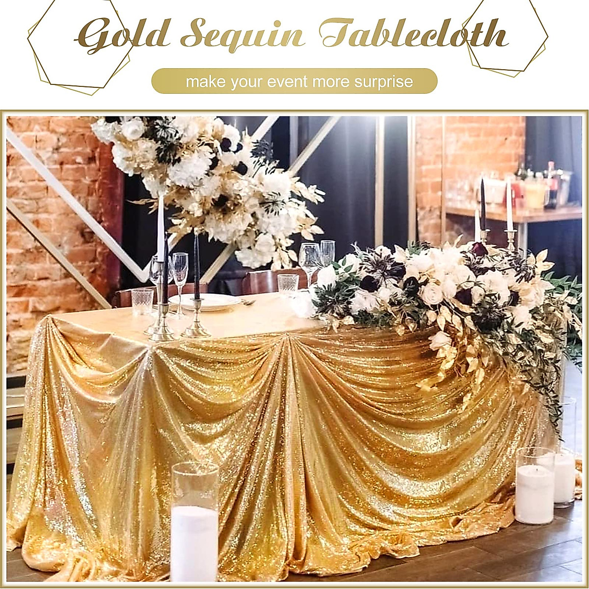 Sparkly Gold Sequin Tablecloth Rectangle Glitter Table Linen 60x102inch Wedding Sequin Tablecloth Decorations