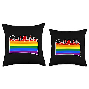 South Dakota Map USA State Rainbow Pride Flag South Dakota Map USA State Rainbow Flag Pride Month Throw Pillow, 18x18, Multicolor