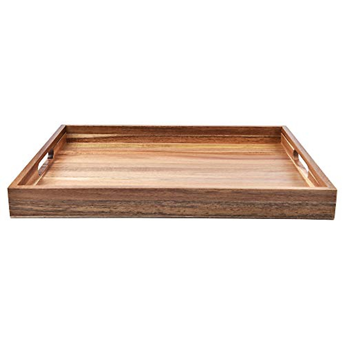 Acacia Wood Serving Tray with Handles (17 Inches) – Decorative Serving Trays Platter for Breakfast in Bed, Lunch, Dinner, Appetizers, Patio, Ottoman, Coffee Table, BBQ, Party –Great for Lap &Couch