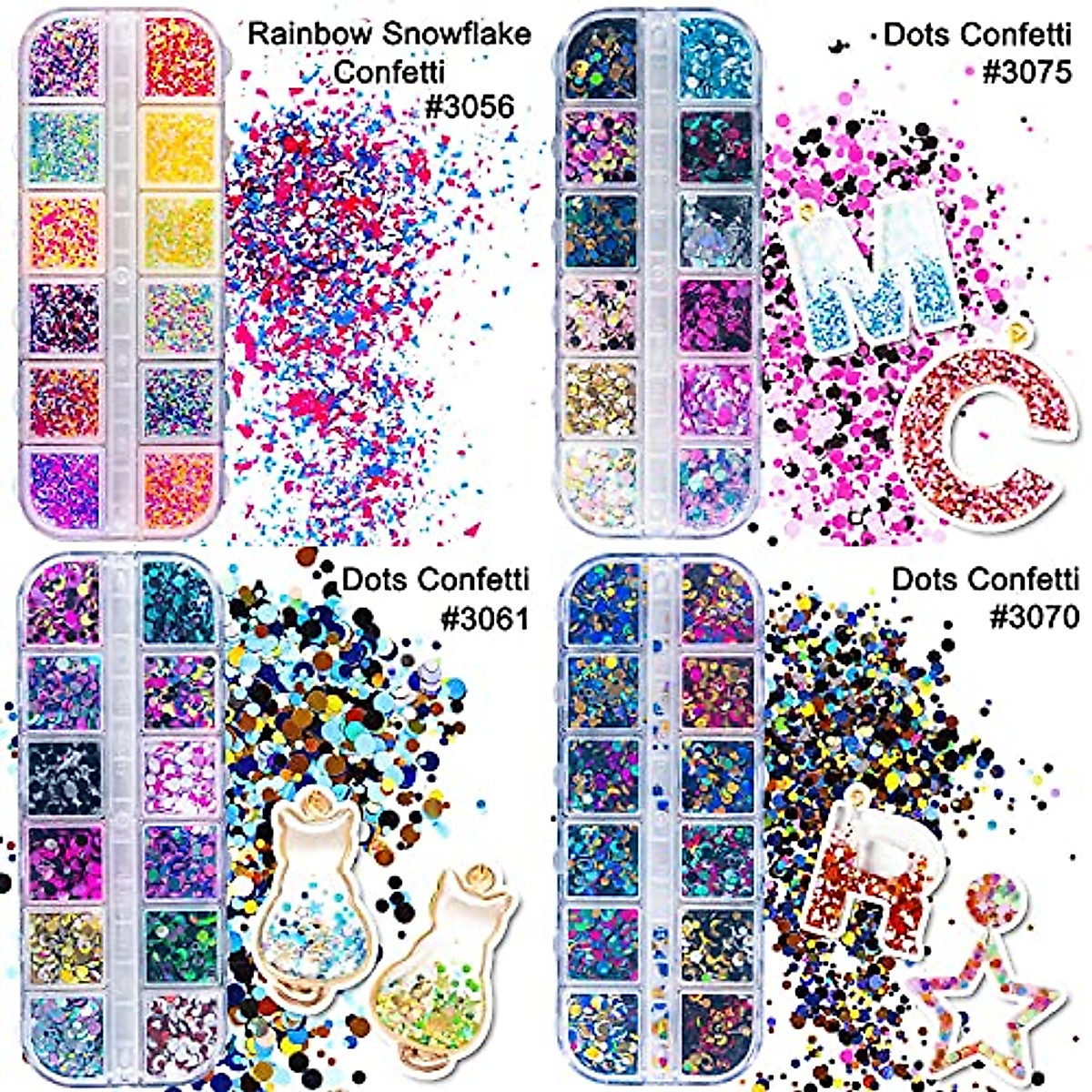 Iridescent Glitters, Holographic Sequins, Laser Flakes, Foil Chips, Beads, Mirror Chrome Pigment Powders, Resin Jewelry Making Kit Art Craft Supplies Pack of 22-Box 264 Designs