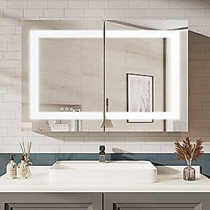 LIGMIRR Bathroom Medicine Cabinet with Lights, 36×24 Inch LED Medicine Cabinet with Mirror, Wall Cabinet with Shelves, Double Door Lighted Medicine Cabinet with Defogger, Dimmable, Wall Mount