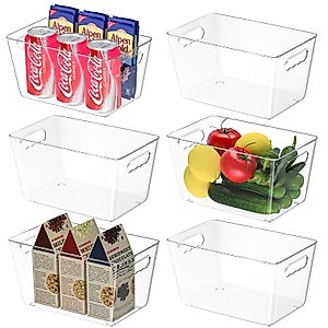 BALEINE Refrigerator Organizers and Storage Bins, 6 PK Plastic Clear Storage Bins, BPA Free Freezer Organizer Stackable Storage Bins with Handles for Fridge Kitchen Cabinet Bathroom (9.5x5.5x4.5)