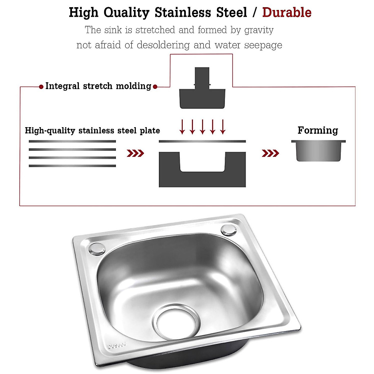 Stainless Steel Outdoor Sink, Single Bowl Utility Sink, Camping Sink, Laundry Sink, Free Standing Commercial Restaurant Sink Set, Easy to Clean (Size : 38x33x45cm/15x13x17.7in)
