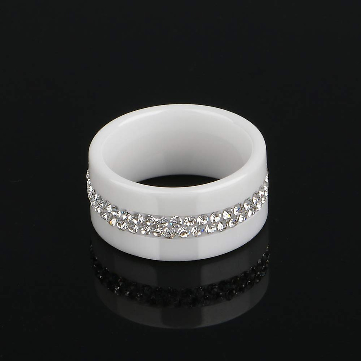 10MM Width Two Row Crystal Women Rings Jewelry Smooth Black White Ceramic Rings Made Of Ceramic Material Fashion Wedding Ring