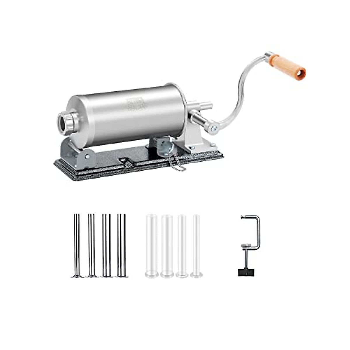 MZTOGR Sausage Stuffer - Stainless Steel Homemade Manual Sausage Maker Horizontal Meat Filling Kitchen Machine, Packed 8 Stuffing Tubes (2.5LBS)