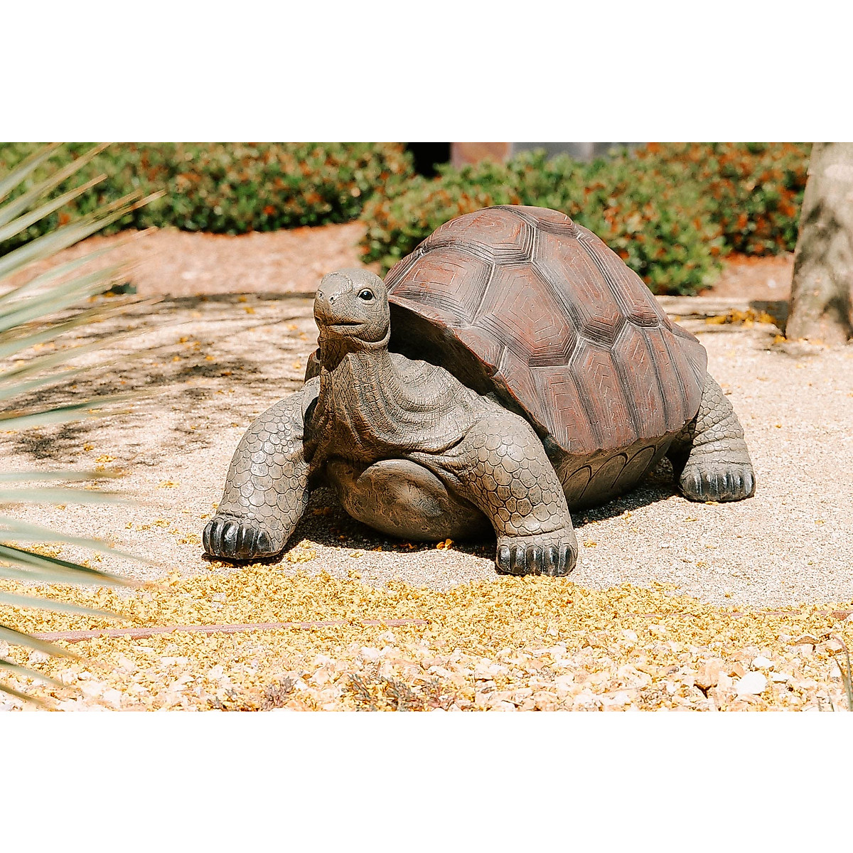 XBrand 28" L Brown and Black Concrete/MgO Walking Tortoise Statue, Indoor or Outdoor Décor, Garden Sculptures, Turtle Garden Statue
