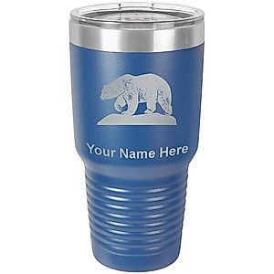 LaserGram 30oz Vacuum Insulated Tumbler Mug, Polar Bear, Personalized Engraving Included (Dark Blue)