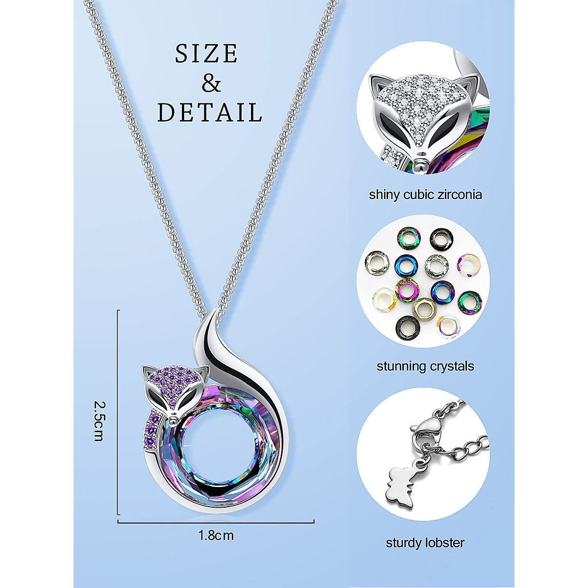 PLATO H Crystal Fox Necklace Cute Head and Tail Anniversary Jewelry for Women's Birthday Mother's Day Gifts for Her