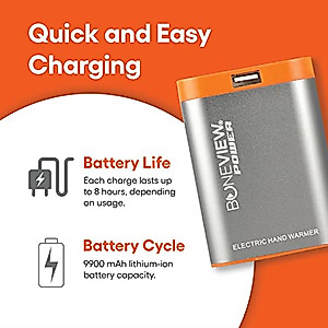 BoneView Electric Hand Warmer Emergency Power Bank with Flashlight - Portable Rechargeable 9900-mAh Battery Pack, Fast Heating Over 8 Hr, Hunting, Fishing, Survival, Camping Gadgets for Men & Women