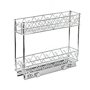 Glolaurge Pull Out Cabinet Organizer 5" W x 21" D, 2-Tier Narrow Kitchen Cabinet Drawer Slide Out Shelves, Chrome