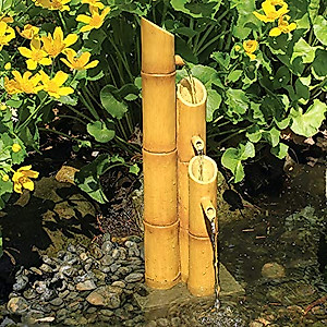 Aquascape 78307 Pouring Three-Tier Bamboo Pond and Garden Water Fountain, Yellow
